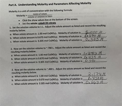 Part A Understanding Molarity And Parameters