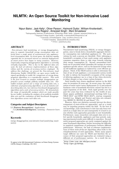 Pdf Nilmtk An Open Source Toolkit For Non Intrusive Load Monitoring