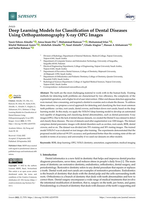 PDF Deep Learning Models For Classification Of Dental Diseases Using