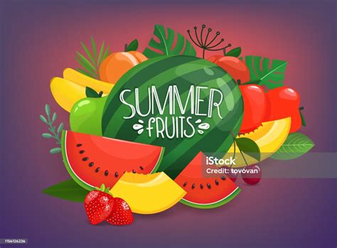 여름 과일입니다 색상 과일의 그룹 사과 딸기 복숭아 바나나 수박 체리 멜론 개념에 대한 스톡 벡터 아트 및 기타 이미지 개념 개념과 주제 개체 그룹 Istock
