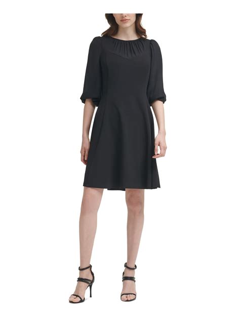 Dkny Womens Black Zippered Sheer Keyhole Back Unlined Pouf Sleeve Round