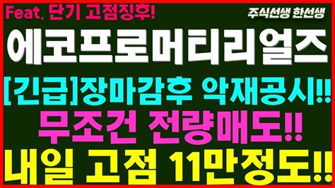 에코프로머티리얼즈 긴급 장마감후 악재공시 무조건 전량매도 내일 고점 11만 정도 에코프로머티리얼즈 에코프로머티 에코프로그룹전망 Youtube