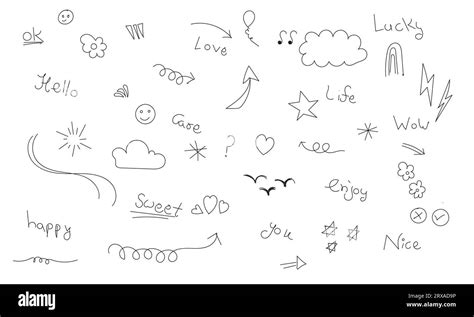 Doodle Cute Glitter Pen Line Elements Doodle Heart Arrow Star