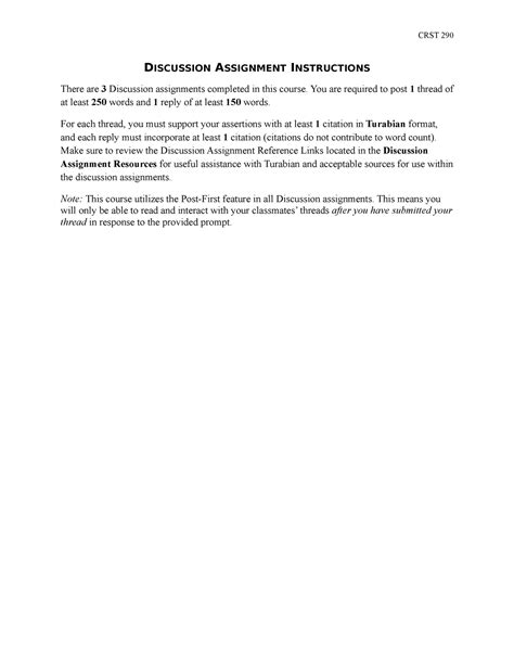 Discussion Assignment Instructions Crst 290 Discussion Assignment