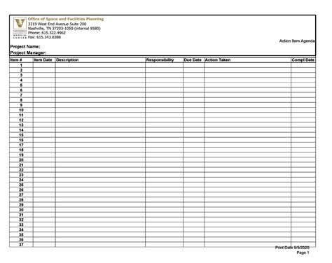 Free Printable Action Item Templates [excel Word] Meeting