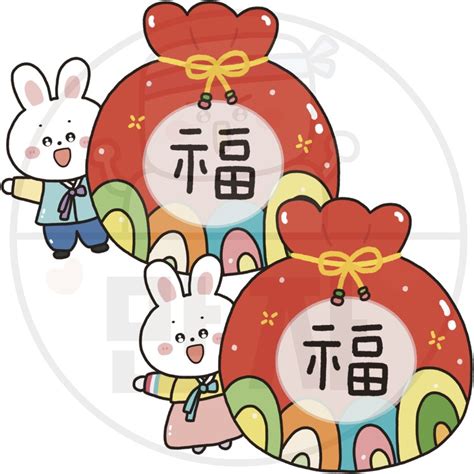 컷도안 토끼와 복주머니 만자디자인