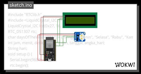 jam digital lcd 16x2 wokwi esp32 stm32 arduino simulator