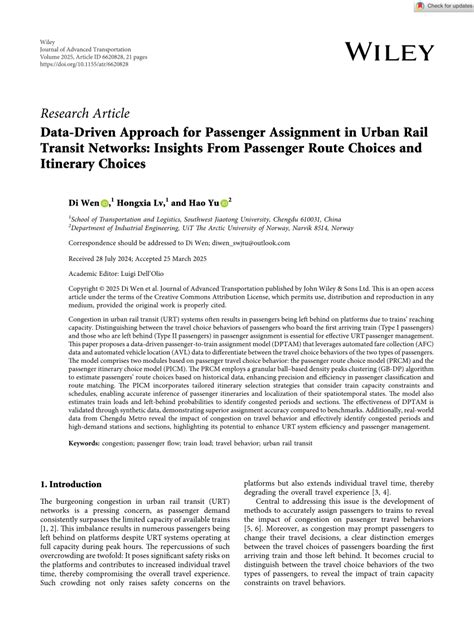 Pdf Data Driven Approach For Passenger Assignment In Urban Rail Transit Networks Insights
