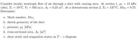 Solved Consider Steady Isentropic Flow Of Air Through A