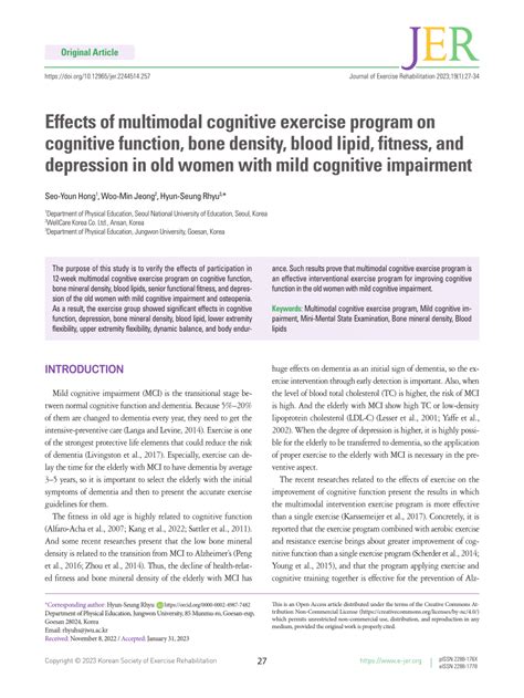 Pdf Effects Of Multimodal Cognitive Exercise Program On Cognitive