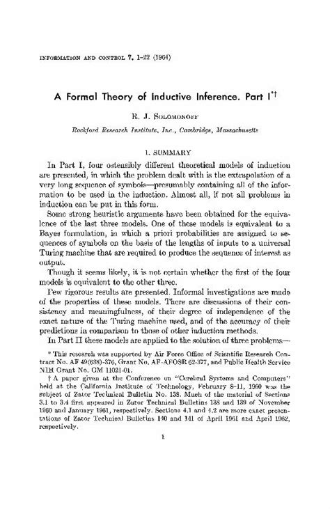 Pdf A Formal Theory Of Inductive Inference Part I T · A Formal
