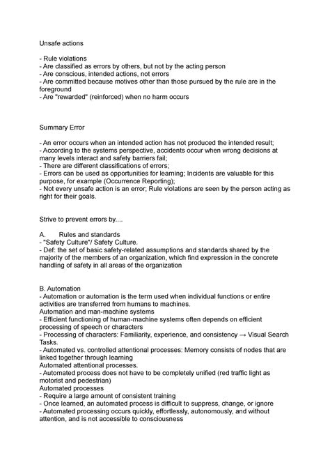 Unsafe Actions Cognitive Psychology Unsafe Actions Rule Violations Are Classified As Errors