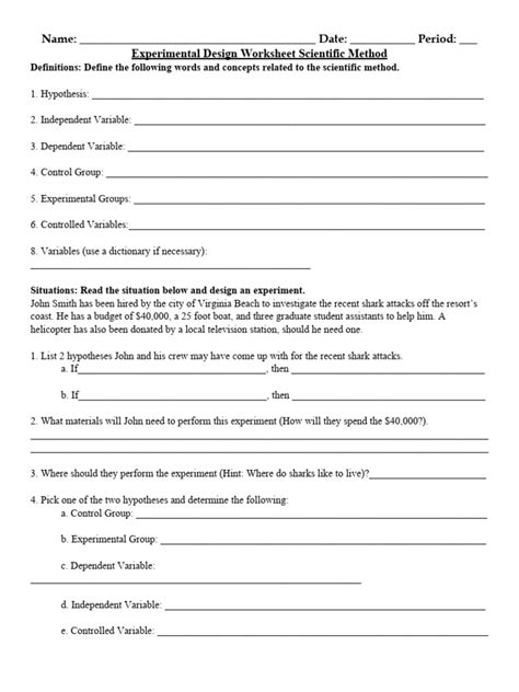 Experimental Designs Worksheet Pdf Experiment Hypothesis