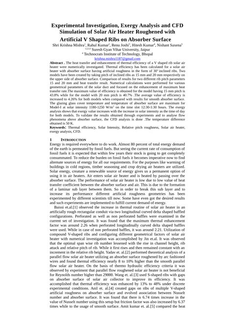 Pdf Experimental Investigation Exergy Analysis And Cfd Simulation Of Solar Air Heater
