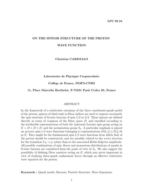 Pdf On The Spinor Structure Of The Proton Wave Function