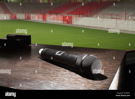 A Microphone On A Table Stock Photo Alamy