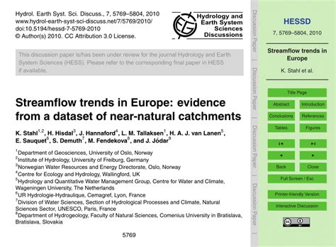 Pdf Streamflow Trends In Europe Evidence From A Dataset Of Near Natural Catchments