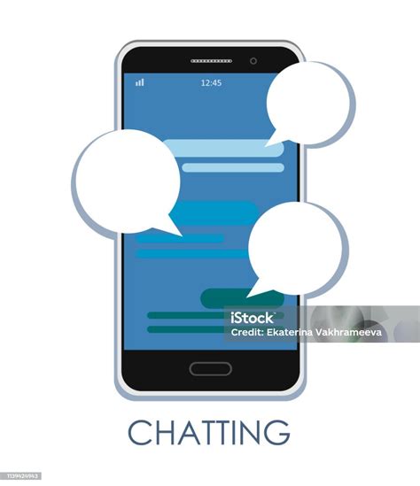 스마트폰 벡터 일러스트 레이 션 휴대 전화 화면에 평면 Sms 거품에 채팅 메시지 알림 벡터 일러스트 레이 션에 흰색 배경