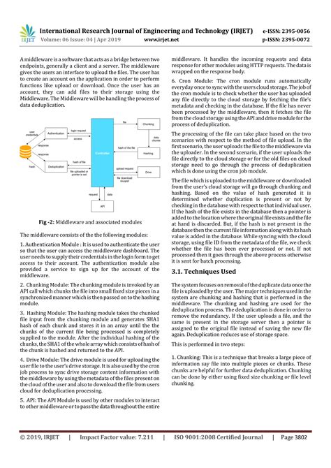 Irjet Cloud Based Deduplication Using Middleware Approach Pdf Data Storage And Warehousing