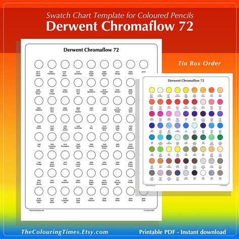 Derwent Chromaflow 72 Swatch Chart Template PDF Printable Chart With ...