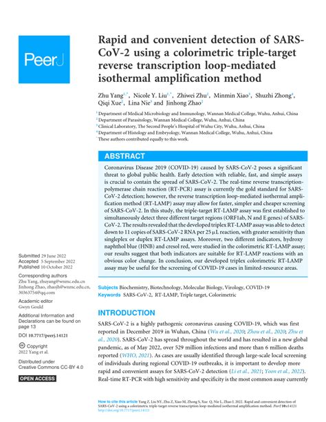 Pdf Rapid And Convenient Detection Of Sars Cov 2 Using A Colorimetric