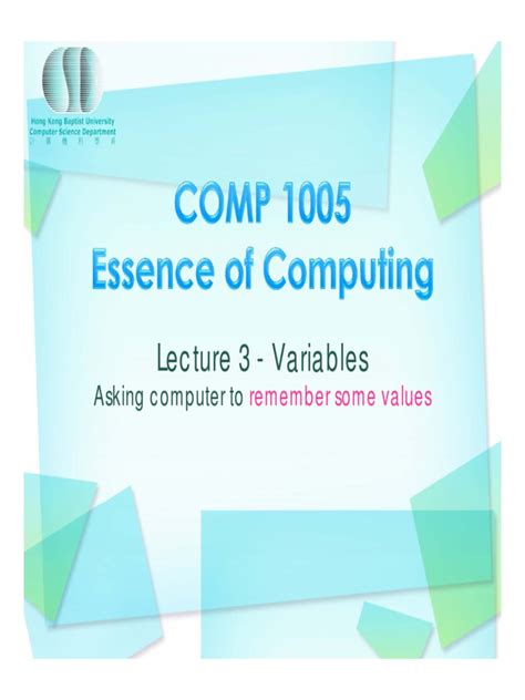 Lecture 3 Variables Asking Computer To Pdf Data Type Integer
