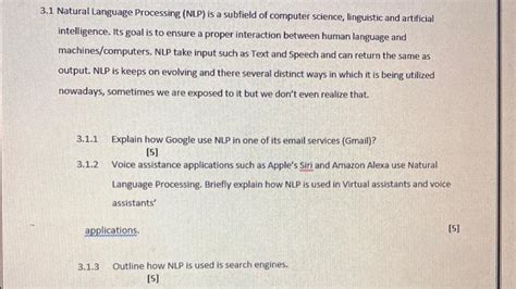 Solved 3 1 Natural Language Processing Nlp Is A Subfield
