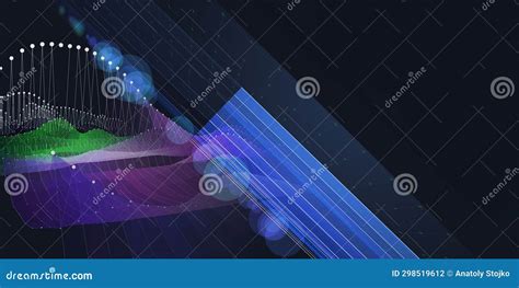 Abstract Background Color Graph With White Lines Dots And Blurred Lines On Dark Blue