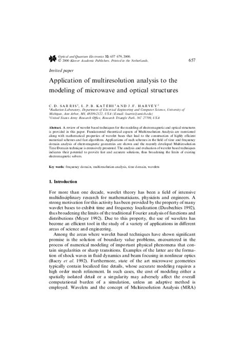 Pdf Application Of Multiresolution Analysis To The Modeling Of
