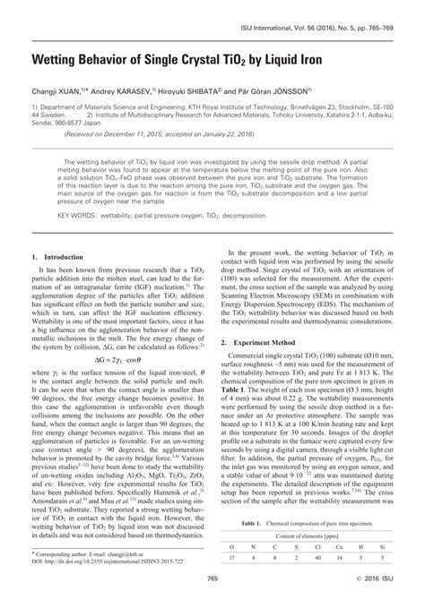 Pdf Wetting Behavior Of Single Crystal Tio2 By Liquid Iron