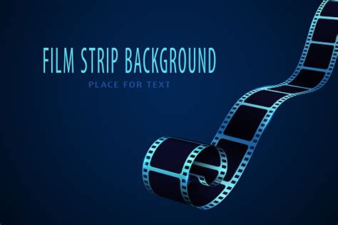 원근감이 있는 사실적인 3d 시네마 필름 스트립 파란색 배경에 격리 된 필름 릴 프레임 텍스트 에 대한 장소와 벡터 템플릿