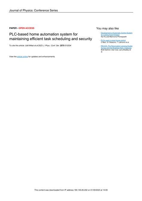 PDF PLC Based Home Automation System For Maintaining Efficient Task Scheduling And Security