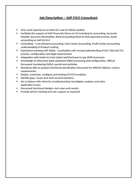 Job Description Sap Fico Consultant Pdf