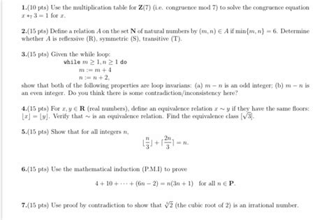 Solved 1 10 Pts Use The Multiplication Table For Z 7