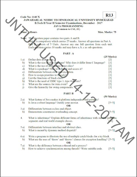 Jntuh Btech Java Programming December 2017 Question Paper University Question Papers