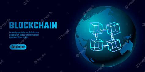 Premium Vector Blockchain Cube Chain Symbol On Square Code Big Data Flow Information Blue Neon