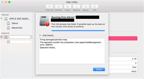 disk utility first aid fails on hdd disk but works for volume on said