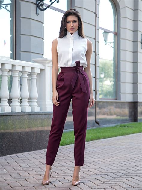 Брюки с широким поясом - 71 фото
