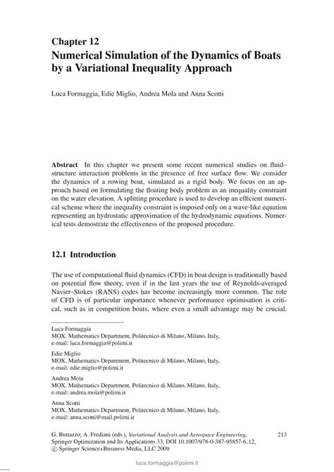 Pdf Numerical Simulation Of The Dynamics Of Boats By A Variational Inequality Approach