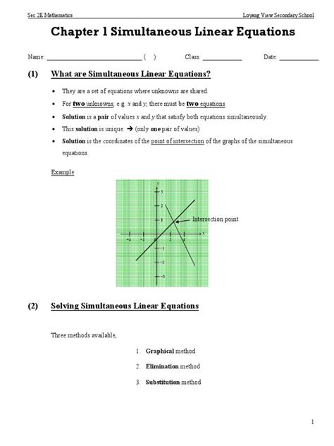 1 1 Simultaneous Equations Pdf Equations System Of Linear Equations