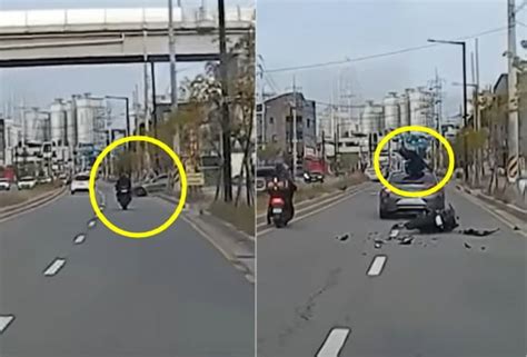 제일 안전한 곳에 쿵황당한 오토바이·차량 추돌 사고 한국경제