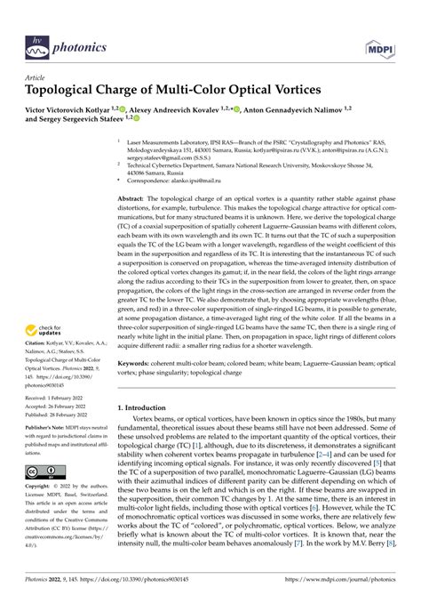 Pdf Topological Charge Of Multi Color Optical Vortices
