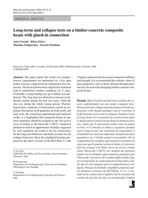 Pdf Long Term And Collapse Tests On A Timber Concrete Composite Beam