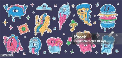 2311m01i028n008sc15trippy 만화 패스트 푸드 스티커 녹은 햄버거 미친 환각 정크 푸드와 산성 길거리 음식