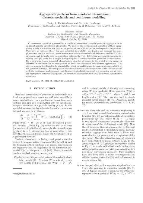 Pdf Aggregation Patterns From Nonlocal Interactions Discrete Stochastic And Continuum Modeling