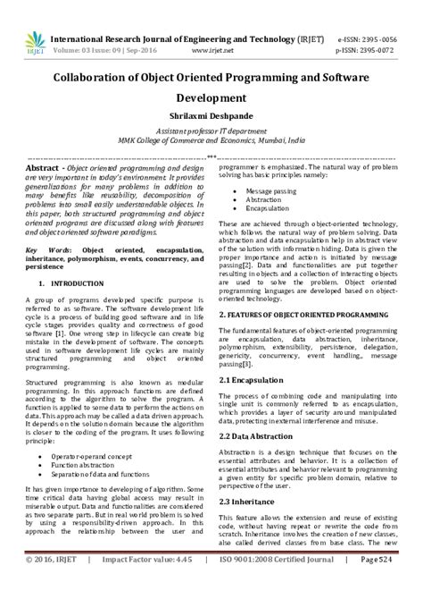 Pdf Collaboration Of Object Oriented Programming And Software Development