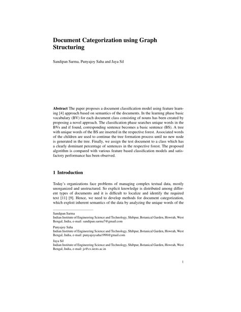 Pdf Document Categorization Using Graph Structuring