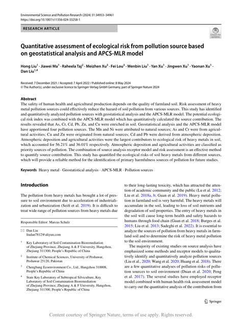 Quantitative Assessment Of Ecological Risk From Pollution Source Based