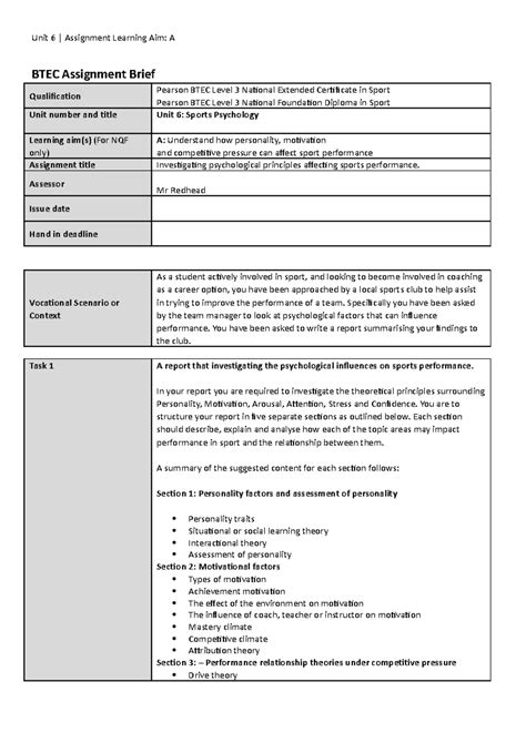 U6 Laa Assignment Copy Btec Assignment Brief Qualification Pearson Btec Level 3 National