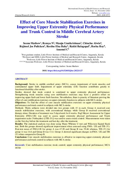 Pdf Effect Of Core Muscle Stabilization Exercises In Improving Upper
